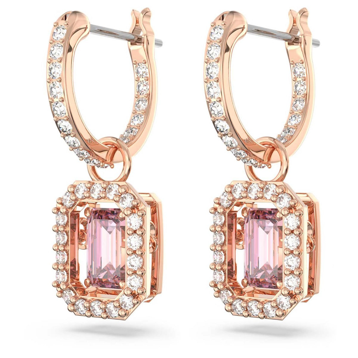 Swarovski Millenia Drop Earrings, Octagon Cut, Pink, Rose Gold-tone Pl ...