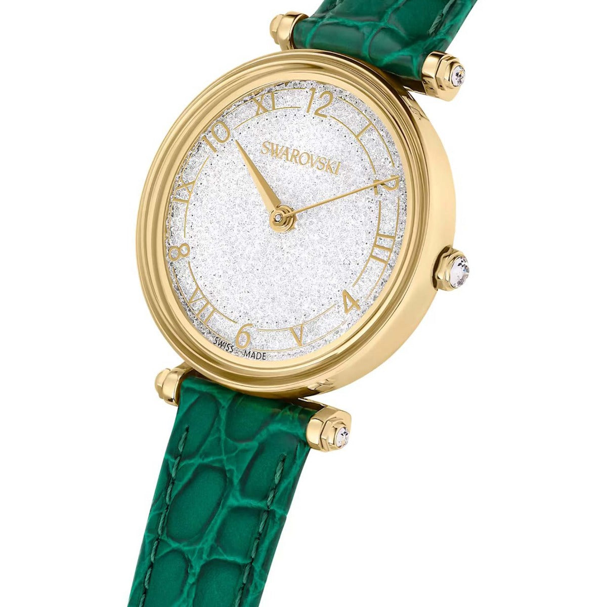 Swarovski Crystalline Wonder watch, Swiss Made, Leather strap, Green ...