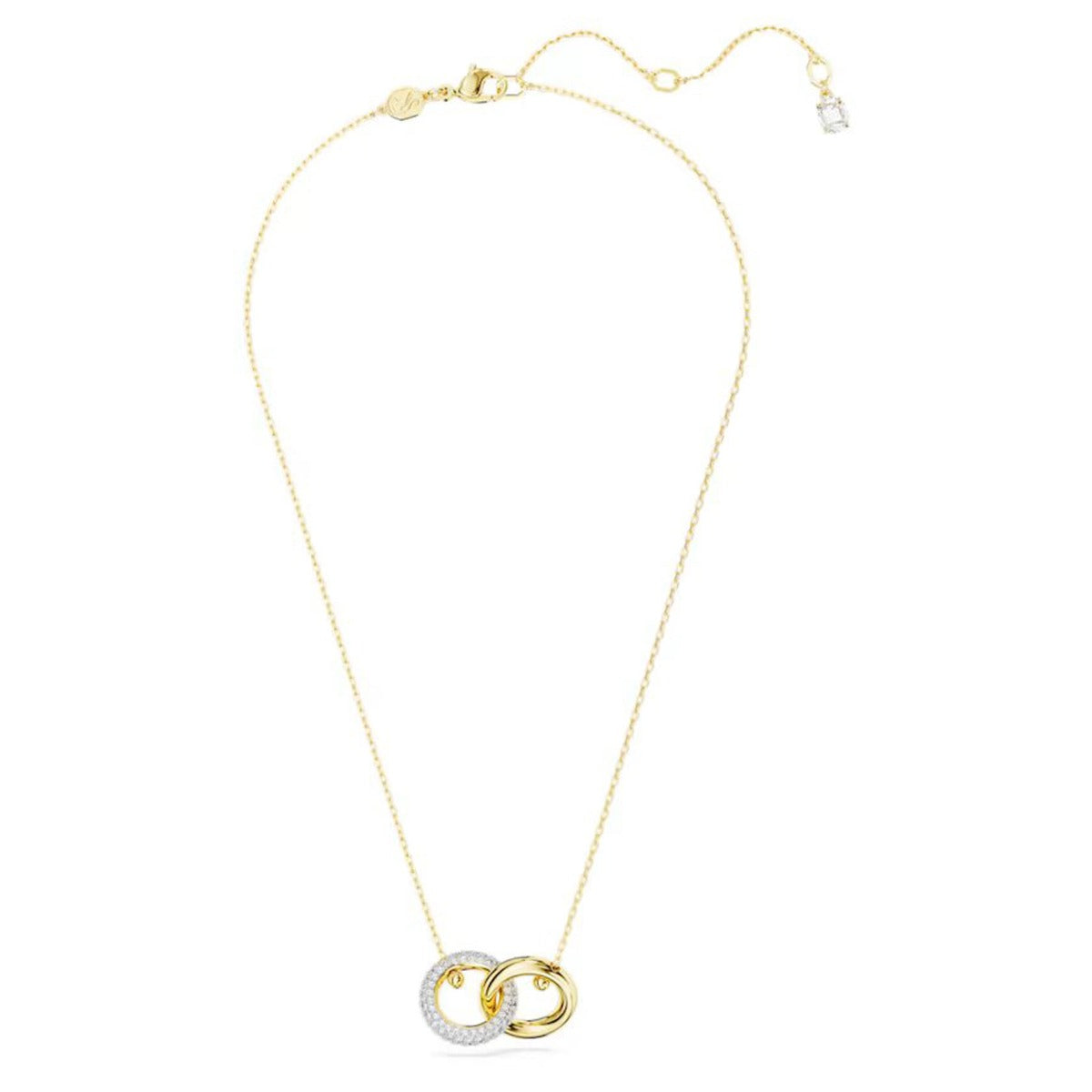 Swarovski Dextera pendant, Interlocking loop, White, Gold-tone plated ...