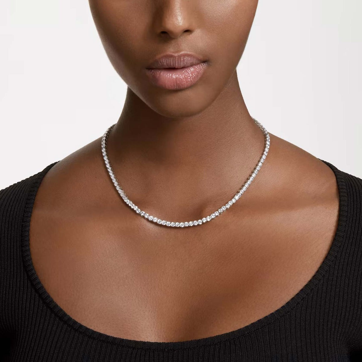 Swarovski Matrix Tennis necklace, Round cut, Small, White, Rhodium pla ...