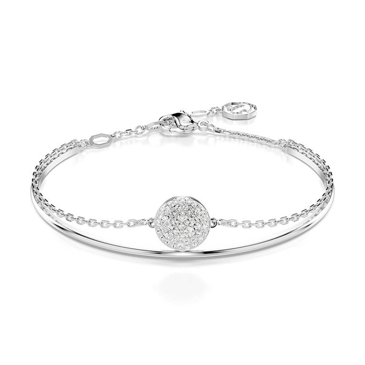Swarovski Meteora bangle, White, Rhodium plated – David Shuttle Ltd