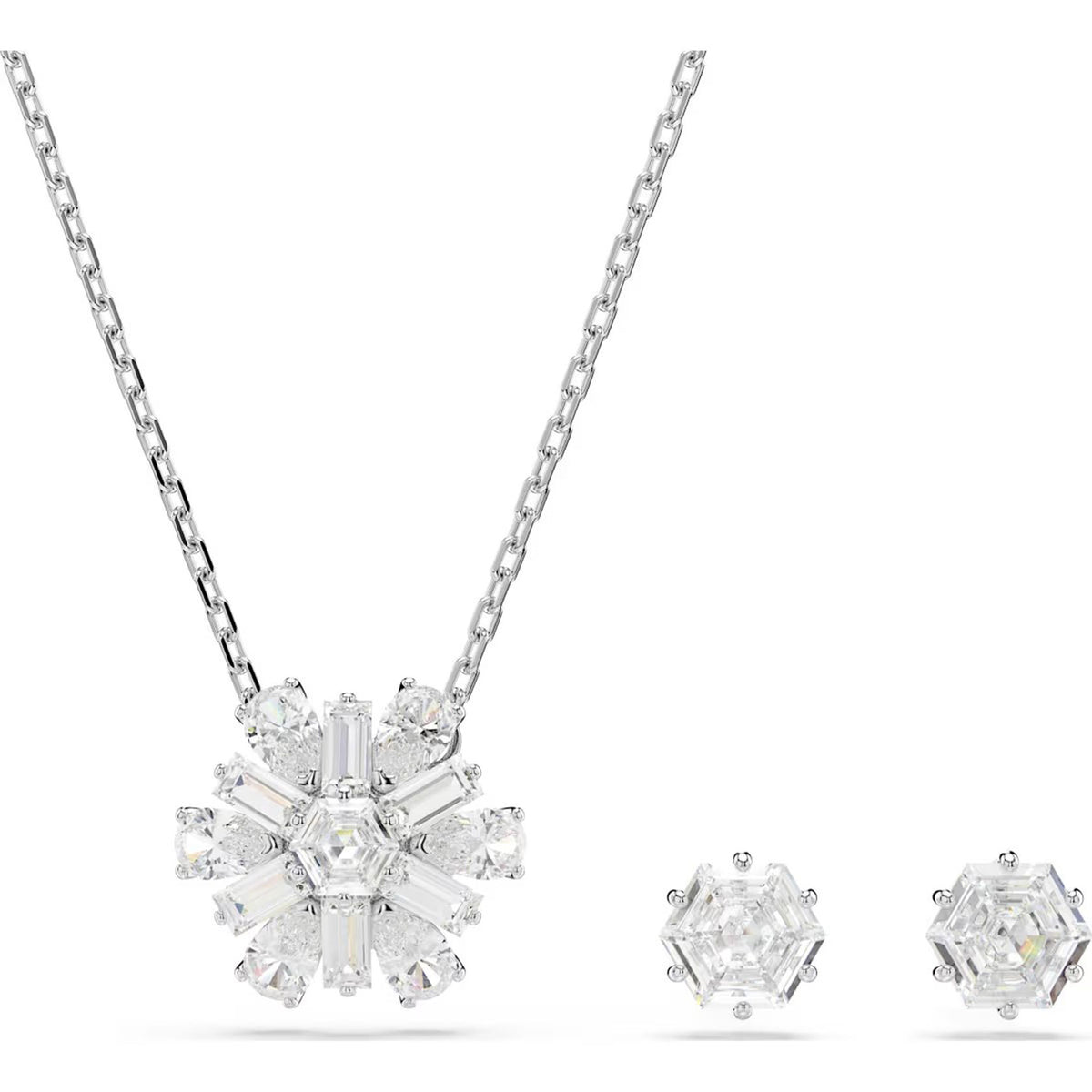 Swarovski Jewellery Idyllia set, Mixed cuts, Snowflake, White, Rhodium ...