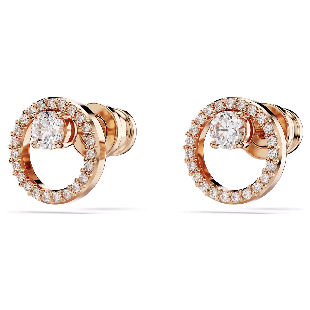 Swarovski Constella stud earrings, Round cut, White, Rose gold-tone ...
