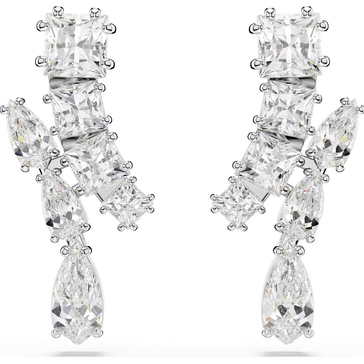 Swarovski Jewellery Matrix drop earrings, Mixed cuts, White, Rhodium ...
