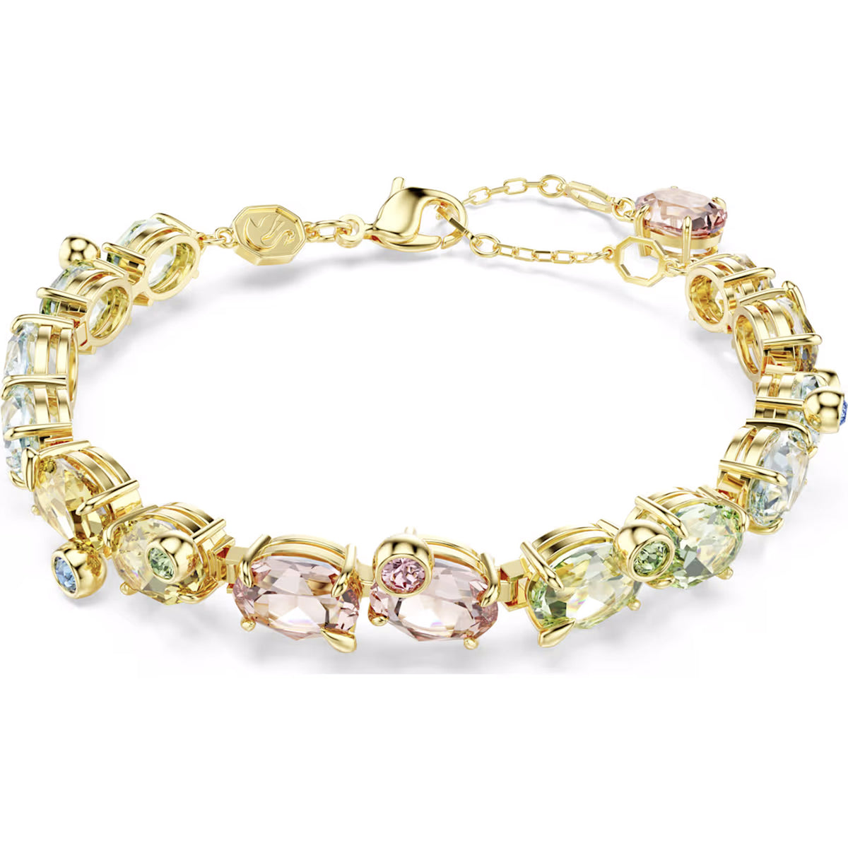 Swarovski Gema Tennis bracelet, Mixed cuts, Multicolored, Gold-tone ...