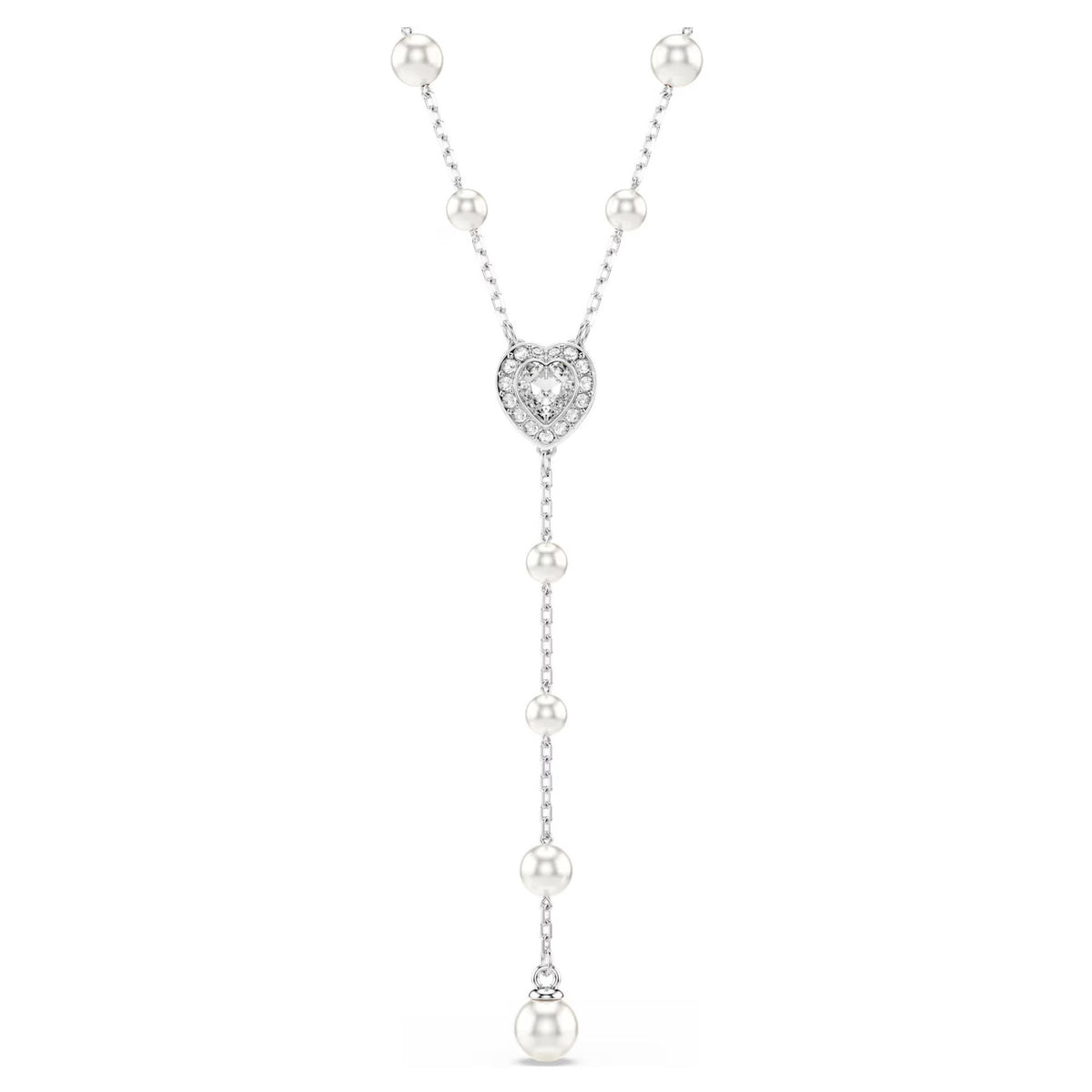 Swarovski Y Necklace Crystal pearl, Mixed cuts, Heart, White, Rhodium ...