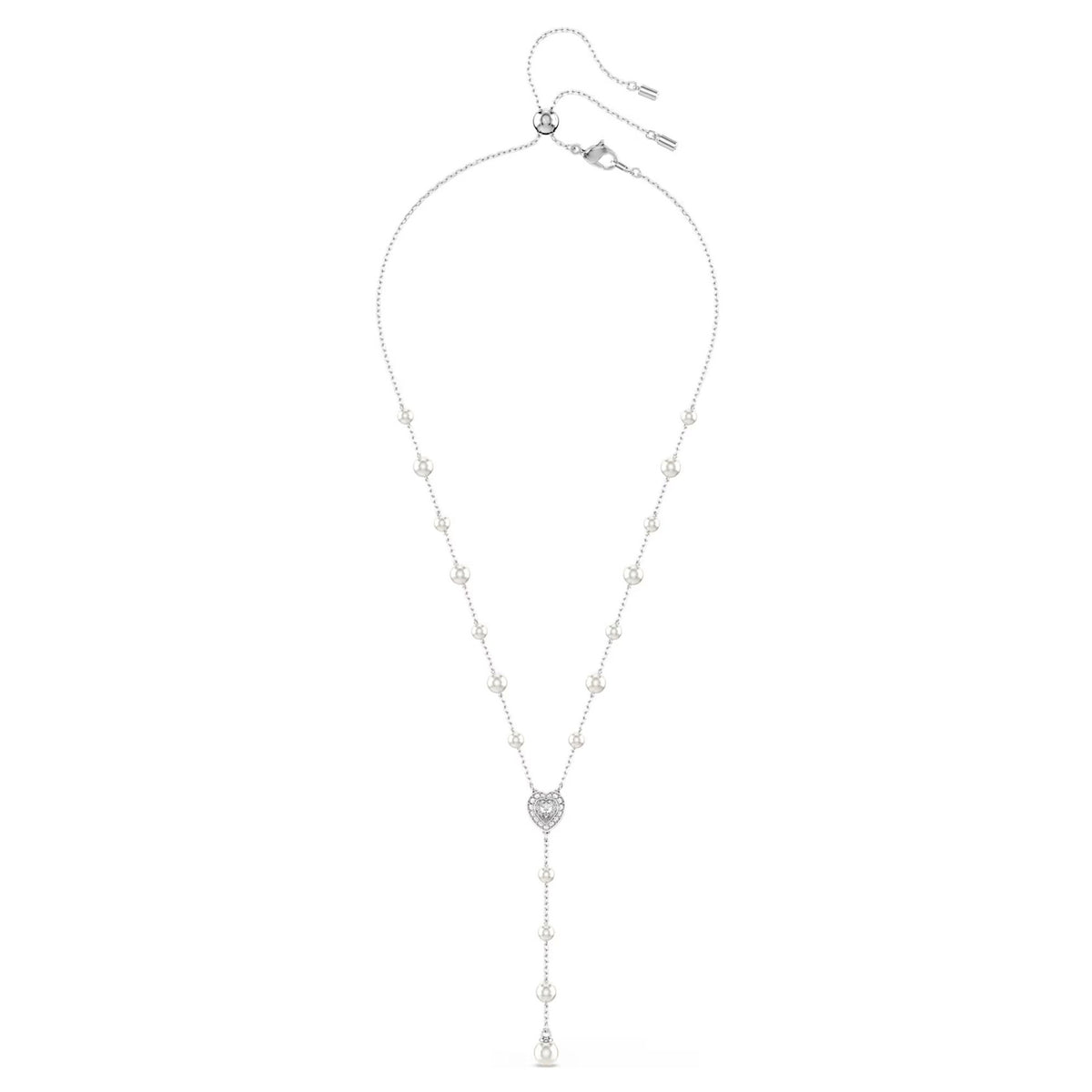 Swarovski Y Necklace Crystal pearl, Mixed cuts, Heart, White, Rhodium ...