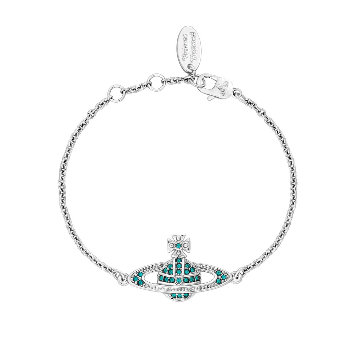 Vivienne Westwood Blue Zircon Mini Bas Relief Chain Bracelet, Platinum ...