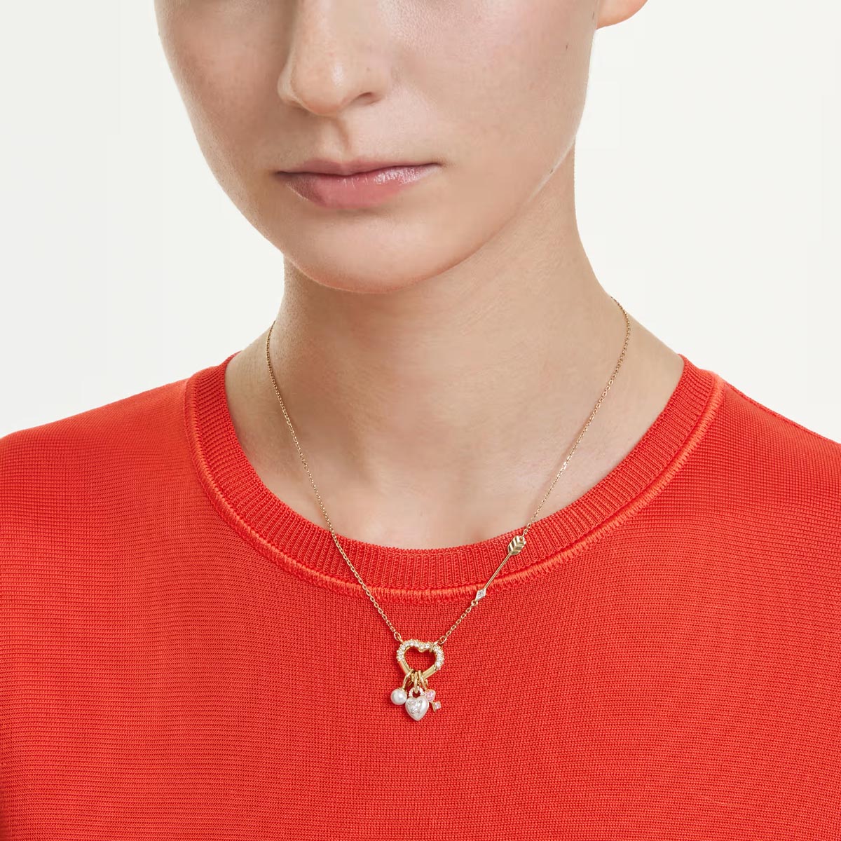 Swarovski Idyllia pendant, Mixed cuts, Heart, key, Pink, Gold-tone ...