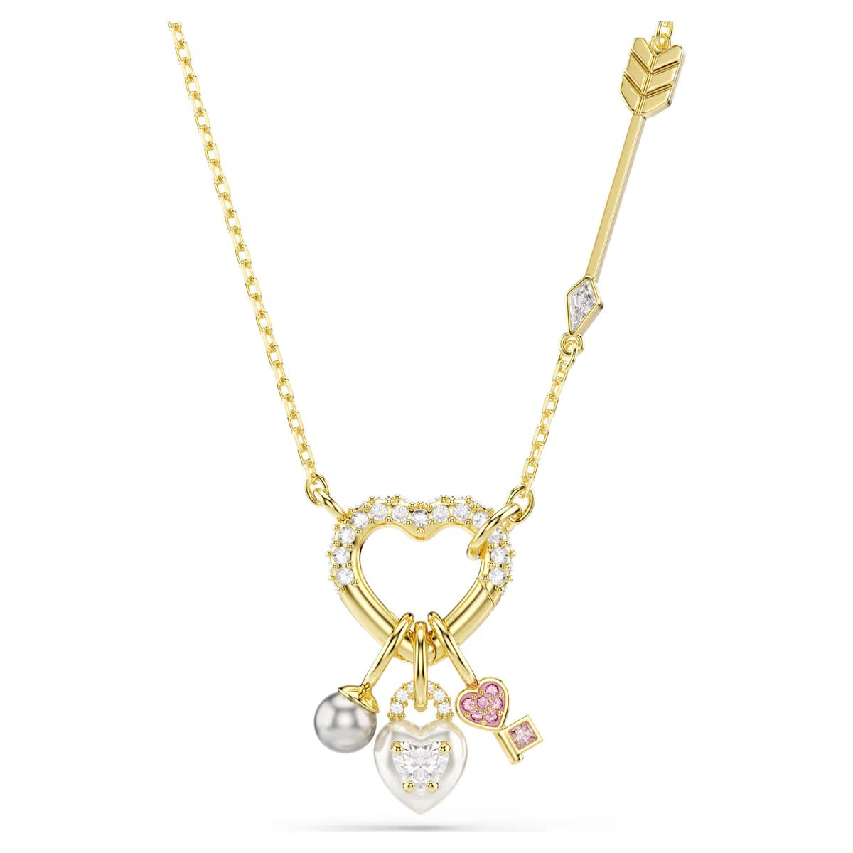Swarovski Idyllia pendant, Mixed cuts, Heart, key, Pink, Gold-tone ...